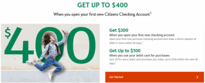 Citizens Bank Promotions: Get up to $400 for Opening a New Account